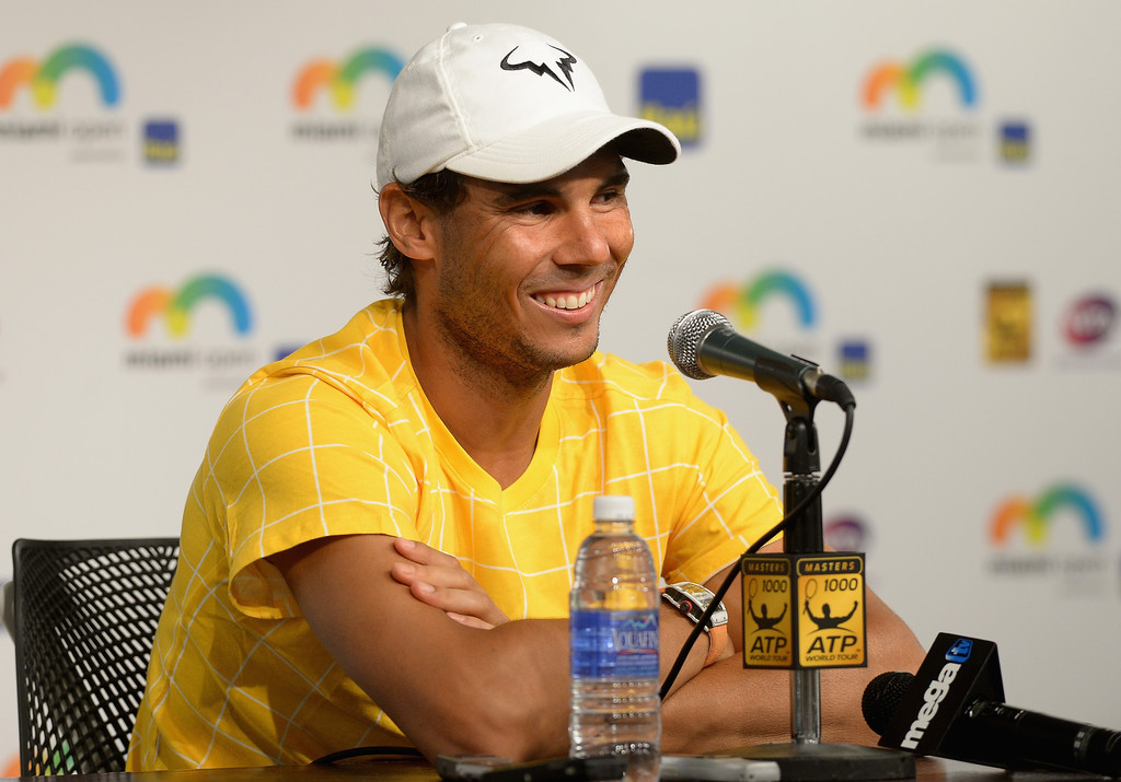 Rafael Nadal smiles at the media during his Friday afternoon press ...
