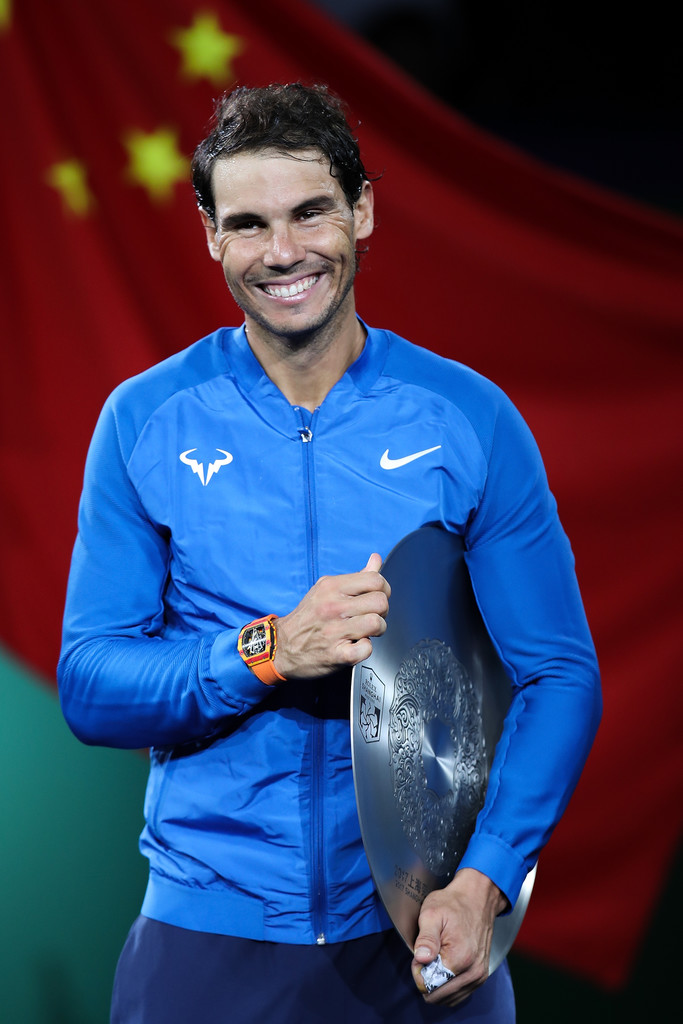 Rafael Nadal all smiles during trophy ceremony in Shanghai 2017 ...