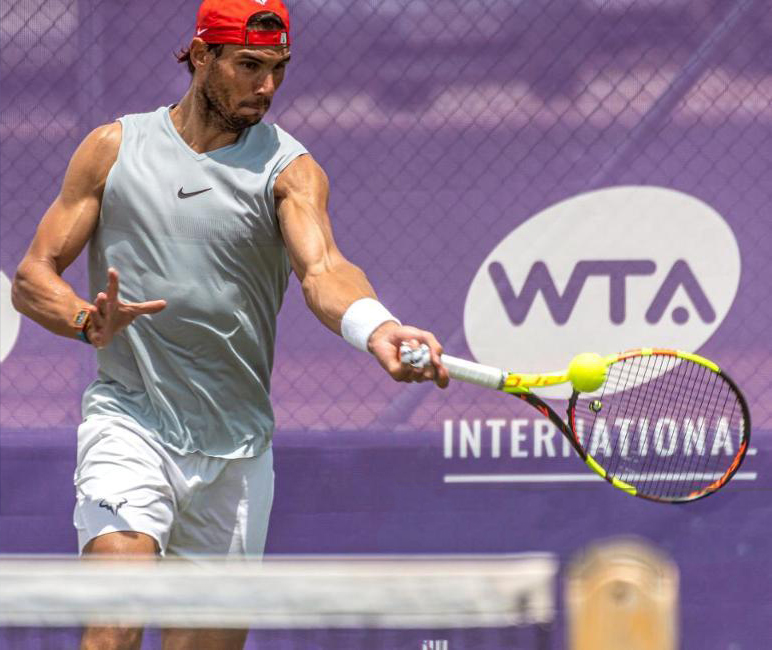 Spanish tennis player Rafa Nadal attends a training session at Country ...